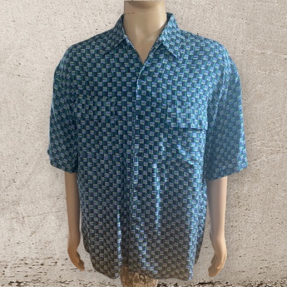 Bruno | Shirts | 100 Bruno Blue Green Silk Blend Geometric Shirt Sleeve ...